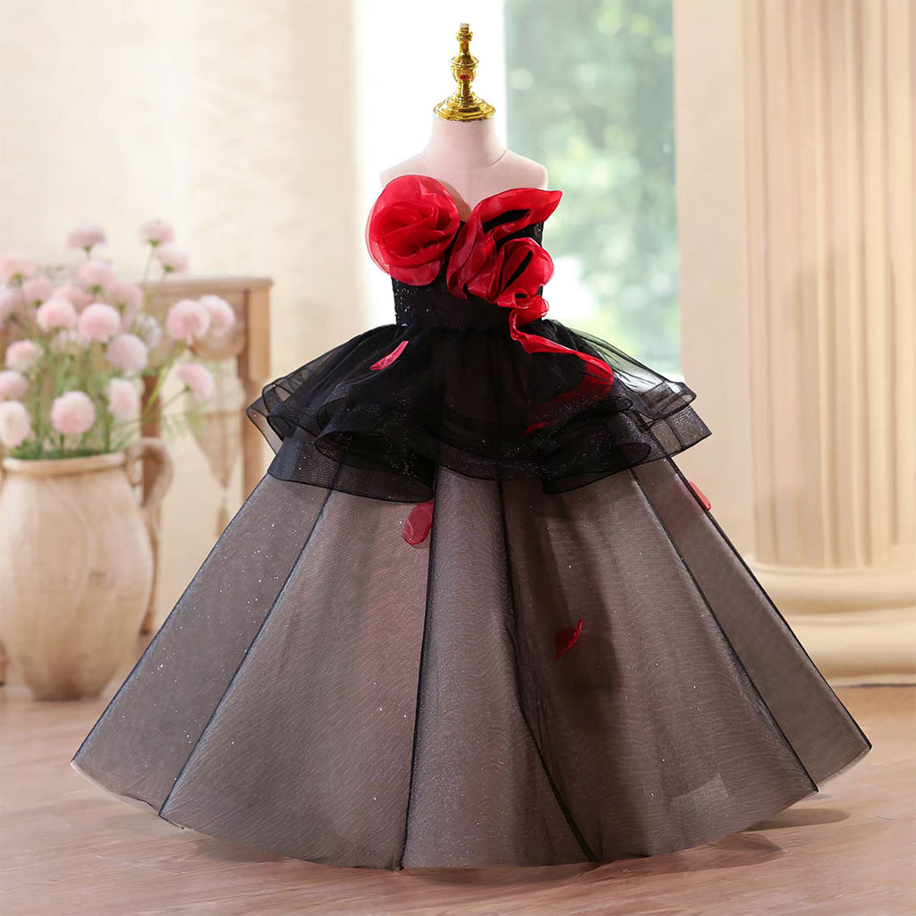 Jill Black Sleeveless With 3D Flower Ankle Length Flower Girl Dress D1 ...
