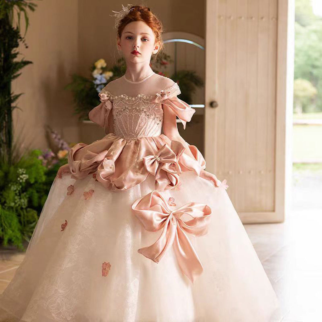 Luxury Pink Girl Dress with Bows for kids Birthday Pageant Party J361 ...