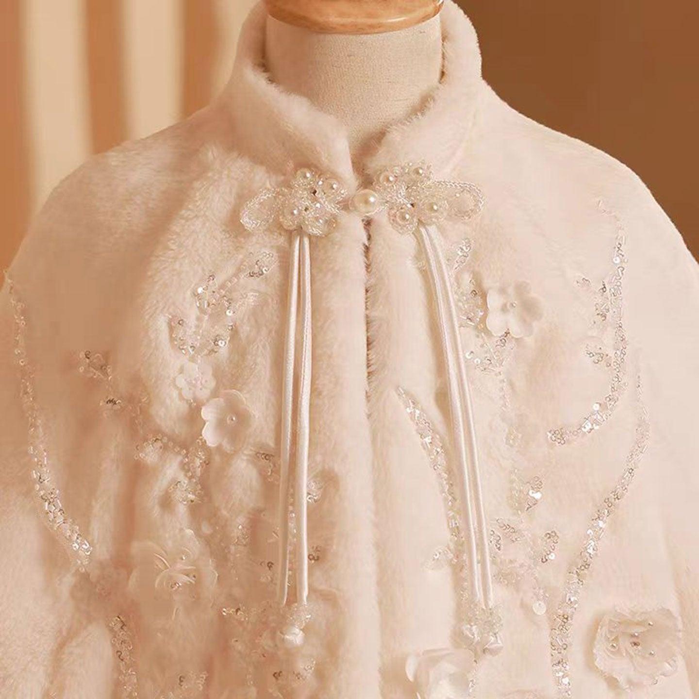 Girls Shawl Plus Velvet White Long Sleeve Winter Warm With Cape W002 ...