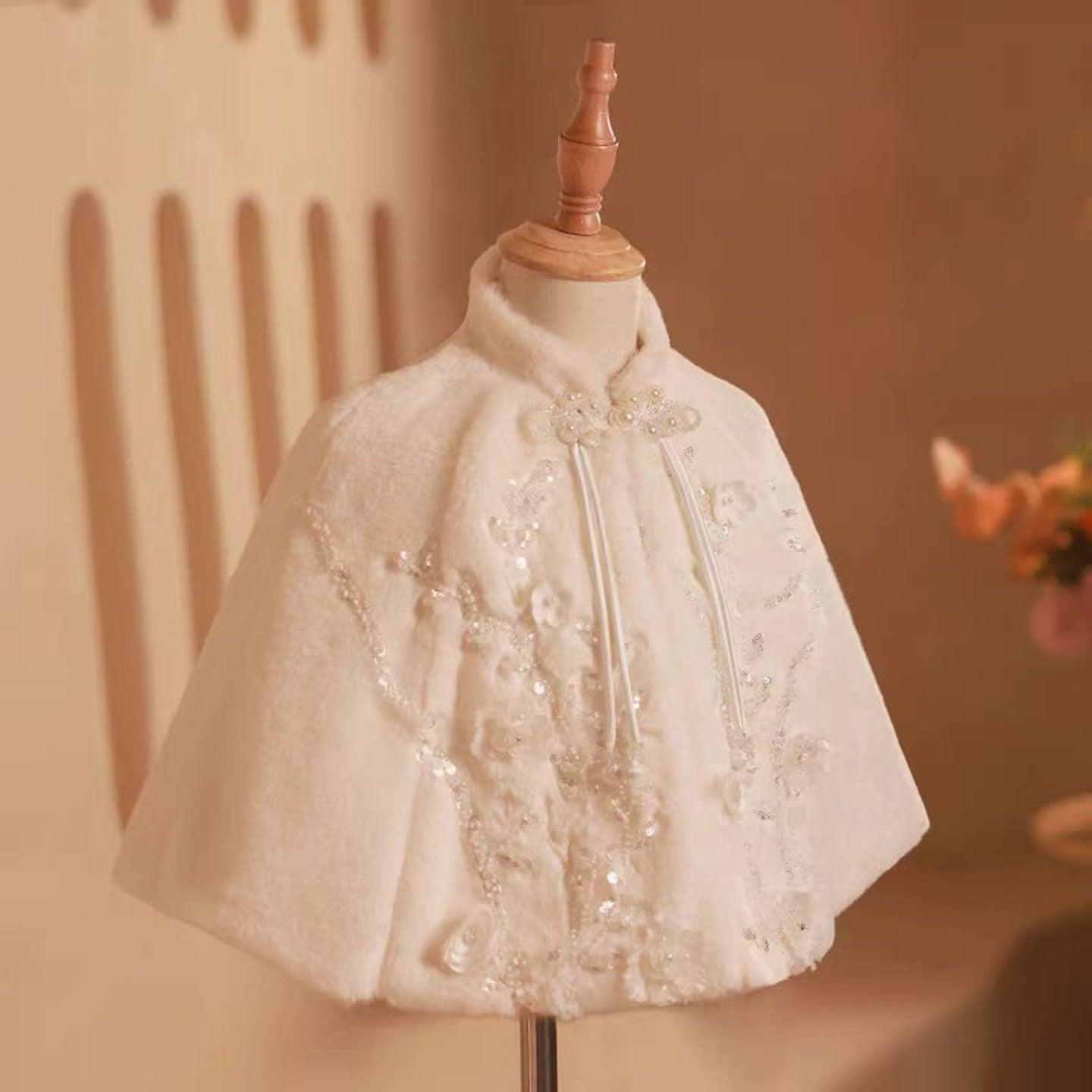 Girls Shawl Plus Velvet White Long Sleeve Winter Warm With Cape W002 ...