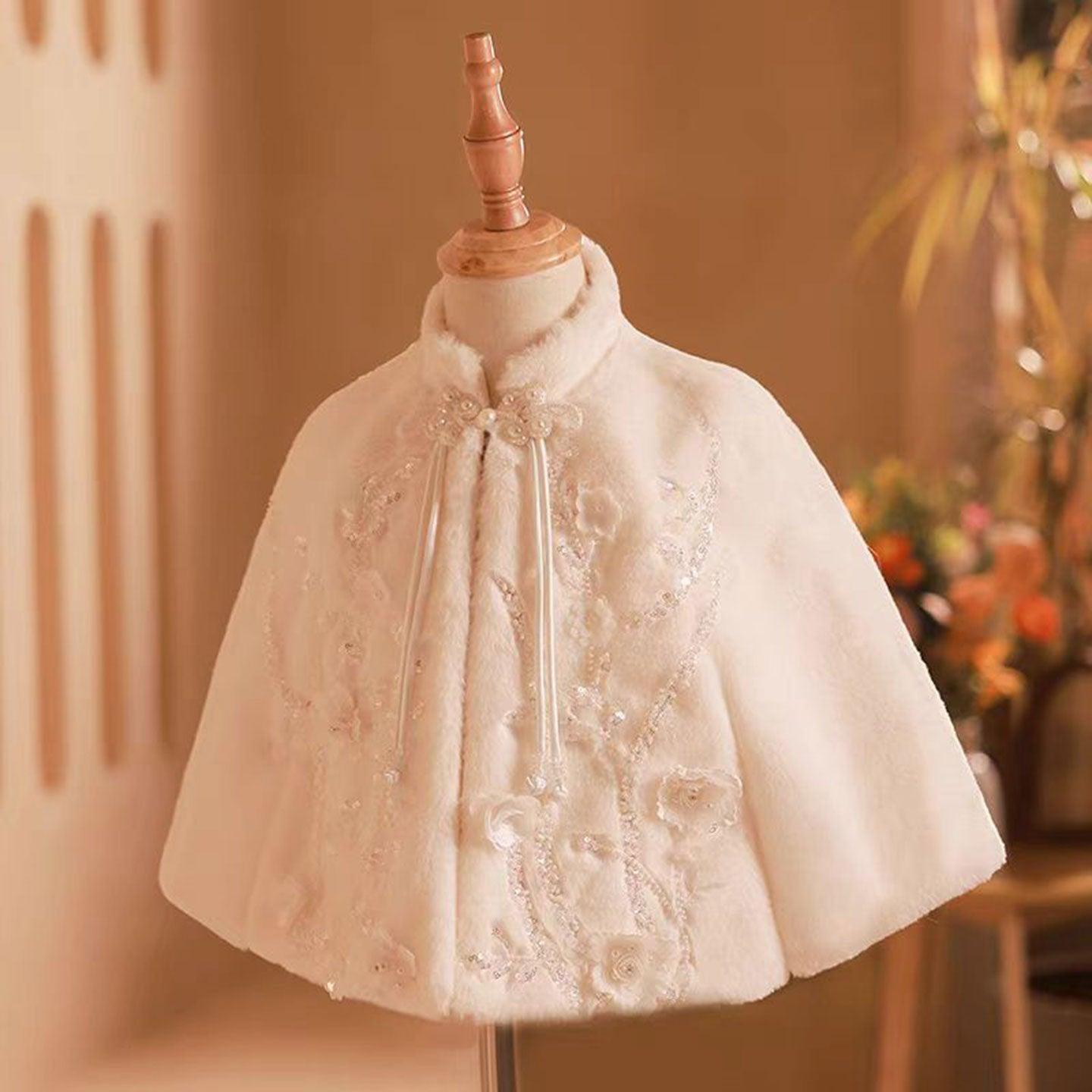 Girls Shawl Plus Velvet White Long Sleeve Winter Warm With Cape W002 ...