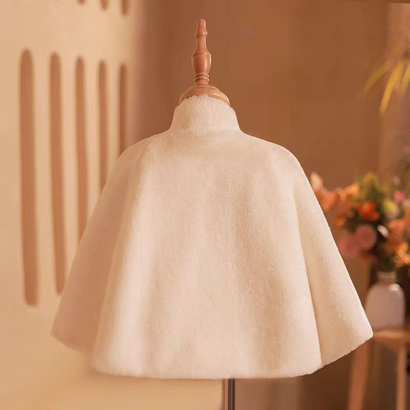 Girls Shawl Plus Velvet White Long Sleeve Winter Warm With Cape W002 ...
